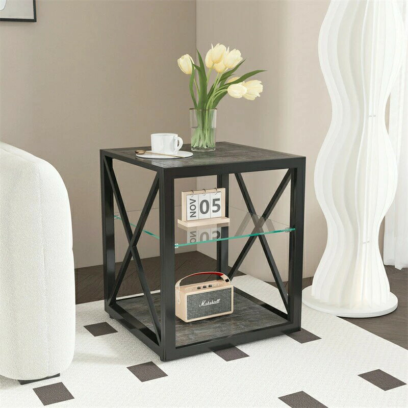 【安定構造とモダンなデザイン】高品質MDFと頑丈なメタルフレームを採用。表面には滑らかで傷つきにくく、お手入れ簡単な強化ガラスを採用しています。X型フレーム構造がデザイン性と安定性を両立。優れた耐荷重性能（約54kg）と長持ちする耐久性を実...