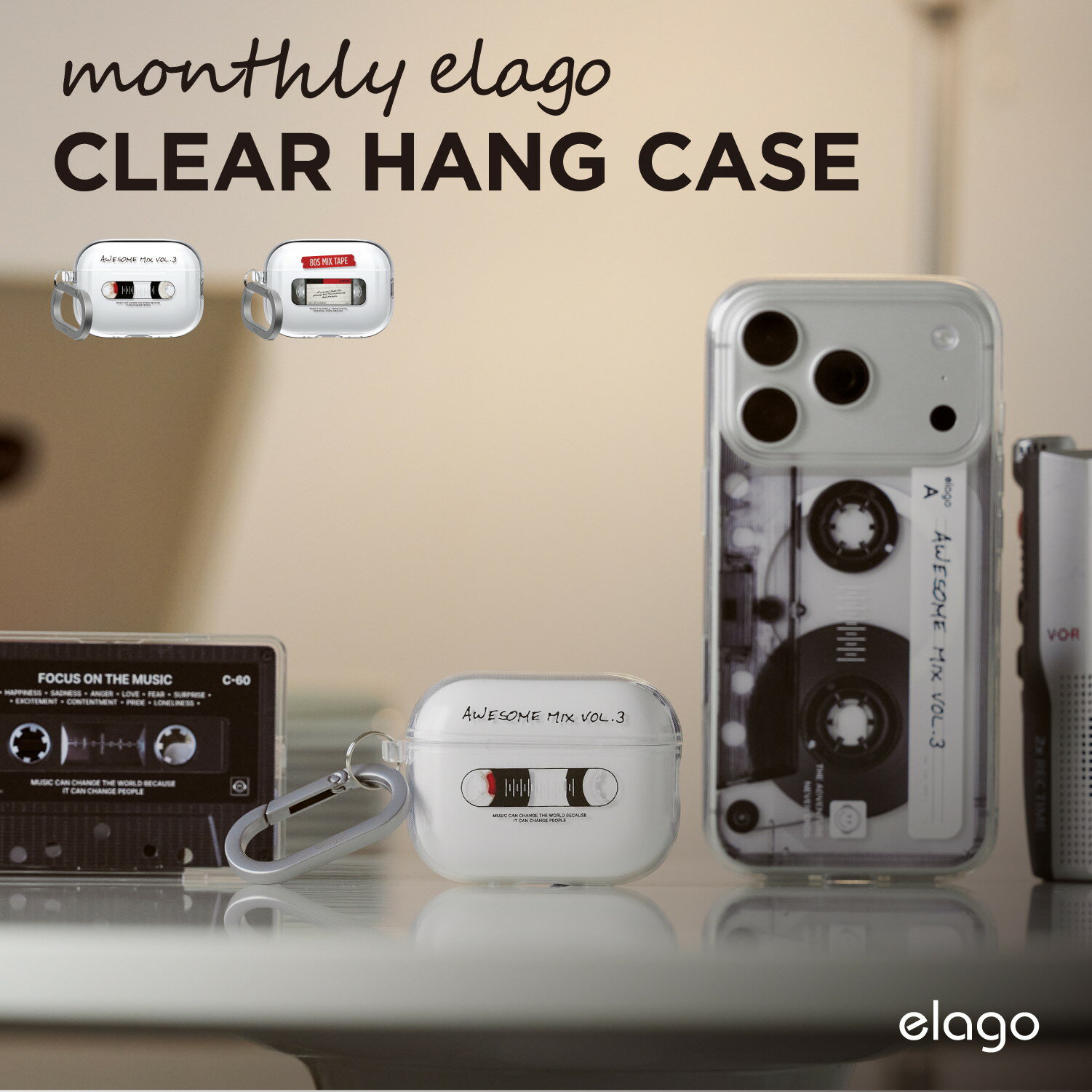 【製品仕様】… ◆ 対応機種 ： Air PodsPro3 ( エアポッズプロ3 ) ◆ 内容物 ： ケース × 1個、カラビナ × 1個、両面テープ ◆ サイズ ： 約 5.1cm × 7.2cm × 2.5cm ◆ 重量 ： 約 29g...