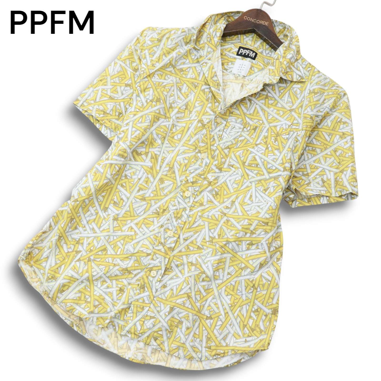 PPFM ペイトンプレイス 春夏★ 総柄 プリント 半袖 シャツ Sz.L メンズ ブランド PPFM サイズ・実寸 [サイズ表記] L 【実寸】 肩幅： 約45 cm 身幅： 約58 cm 着丈： 約72.5 cm 袖丈： 約24 cm ...