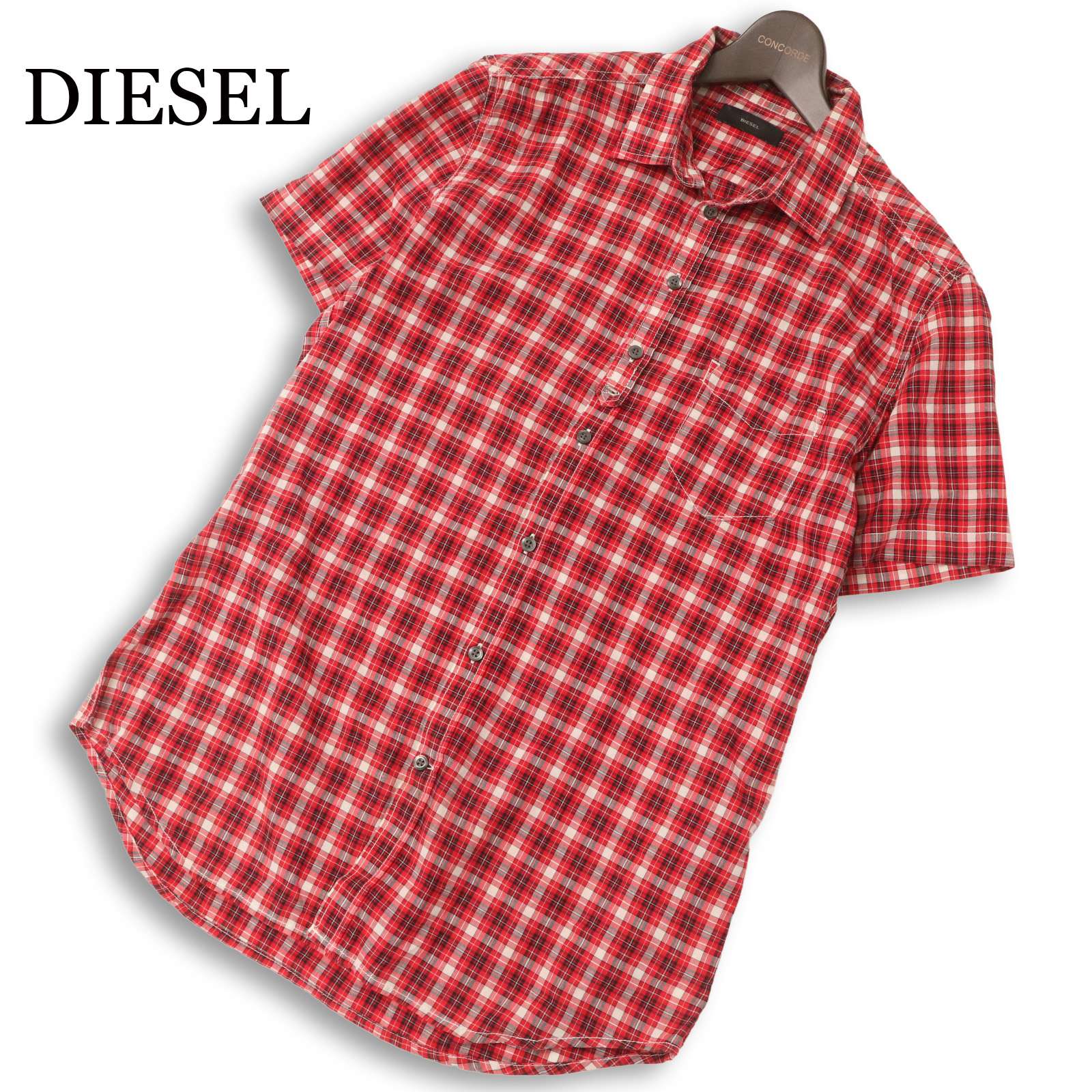 DIESEL ディーゼル 春夏★ 半袖 チェック柄 インド綿 シャツ Sz.L メンズ ブランド DIESEL サイズ・実寸 [サイズ表記] L 【実寸】 肩幅： 約45.5 cm 身幅： 約52.0 cm 着丈： 約78.0 cm 袖丈：...
