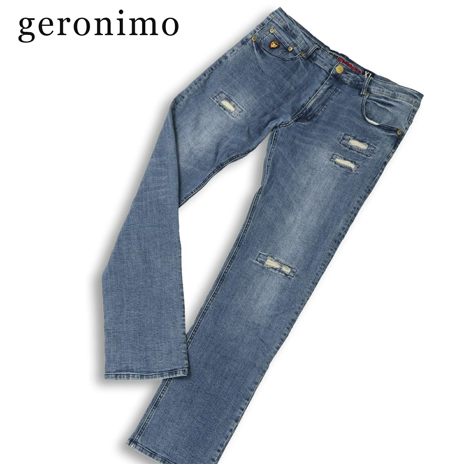 geronimo ジェロニモ 通年★ ダメージ加工 ストレッチ 刺繍 デニム パンツ ジーンズ 大きいサイズ Sz.XL メンズ ブランド geronimo サイズ・実寸 [サイズ表記] XL 【実寸】 ウエスト： 約45.0 cm 股上：...