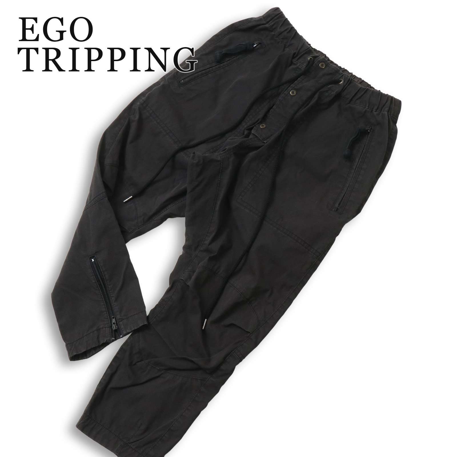 EGO TRIPPING エゴトリッピング 春夏★ ストライプ 立体裁断 サルエル クロップド パンツ 日本製 Sz.29 メンズ グレー ブランド EGO TRIPPING サイズ・実寸 [サイズ表記] 29 【実寸】 ウエスト： 約31...