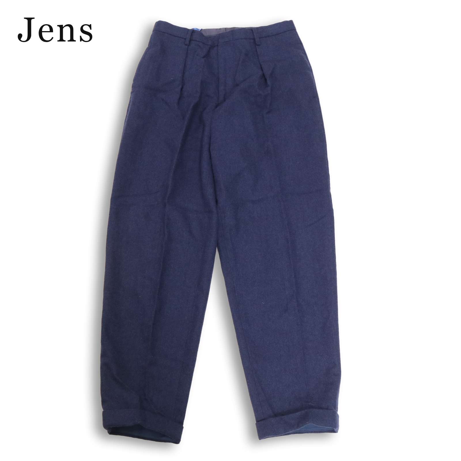 Jens イェンス 秋冬★ ウール ツイード タック トラウザー スラックス パンツ 日本製 Sz.1 メンズ 紺 ブランド Jens サイズ・実寸 [サイズ表記] 1 【実寸】 ウエスト： 約34.0 cm 股上： 約28.5 cm 股下...