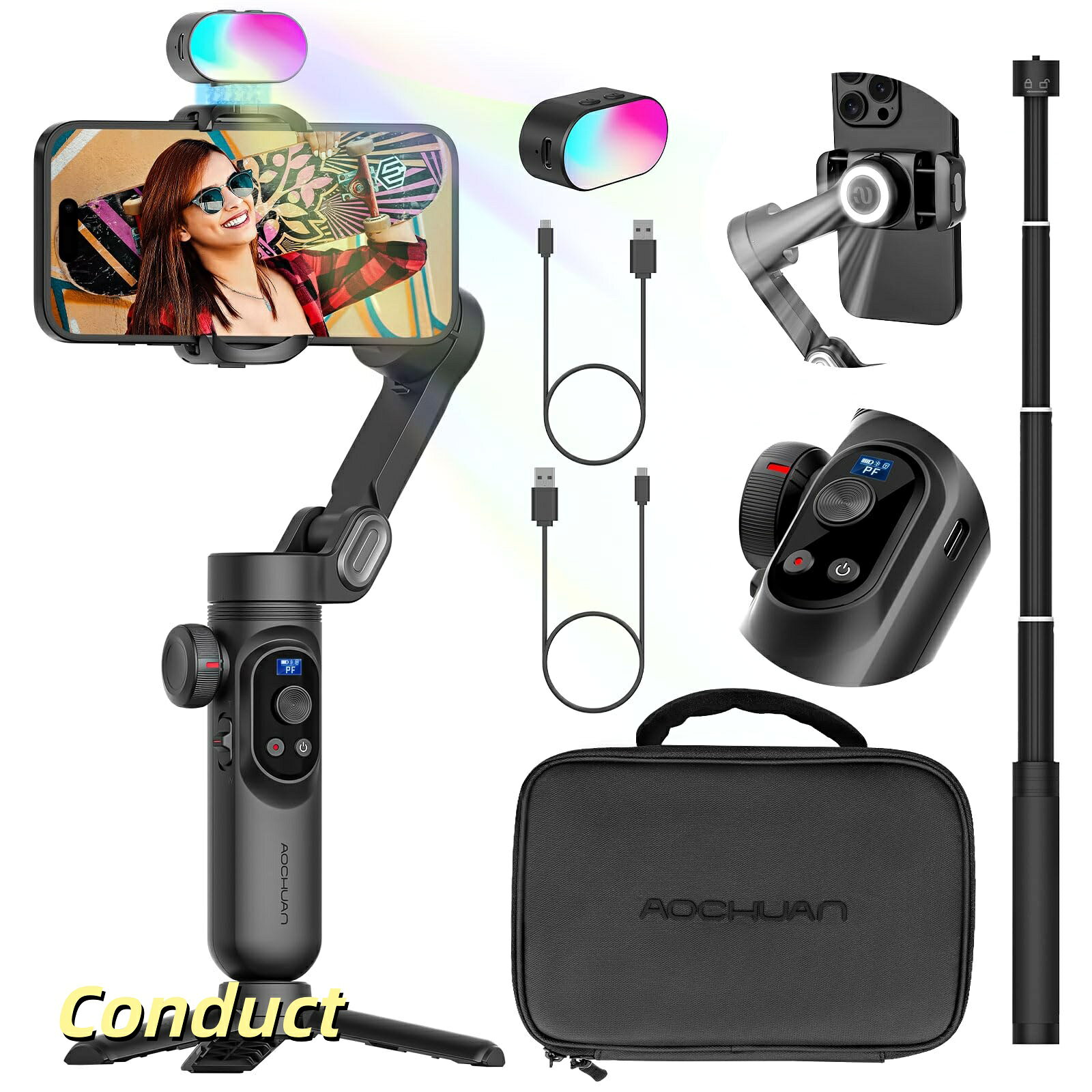 【送料無料】スマホ3軸ジンバルスタビライザーキット OLEDディスプレイ フォーカスホイール 動画撮影用RGBライト iPhone 15 Pro/Max And【送料無料】スマホ3軸ジンバルスタビライザーキット OLEDディスプレイ フォー...