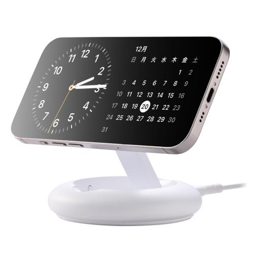 マグネットで固定するだけでQi2対応スマートフォンを高速充電できる、Qi2規格ワイヤレス充電スタンドです。最大出力15WでiPhoneを充電できます。 WPC(ワイヤレスパワーコンソーシアム)が策定したワイヤレス給電の国際標準規格「Qi(チ...