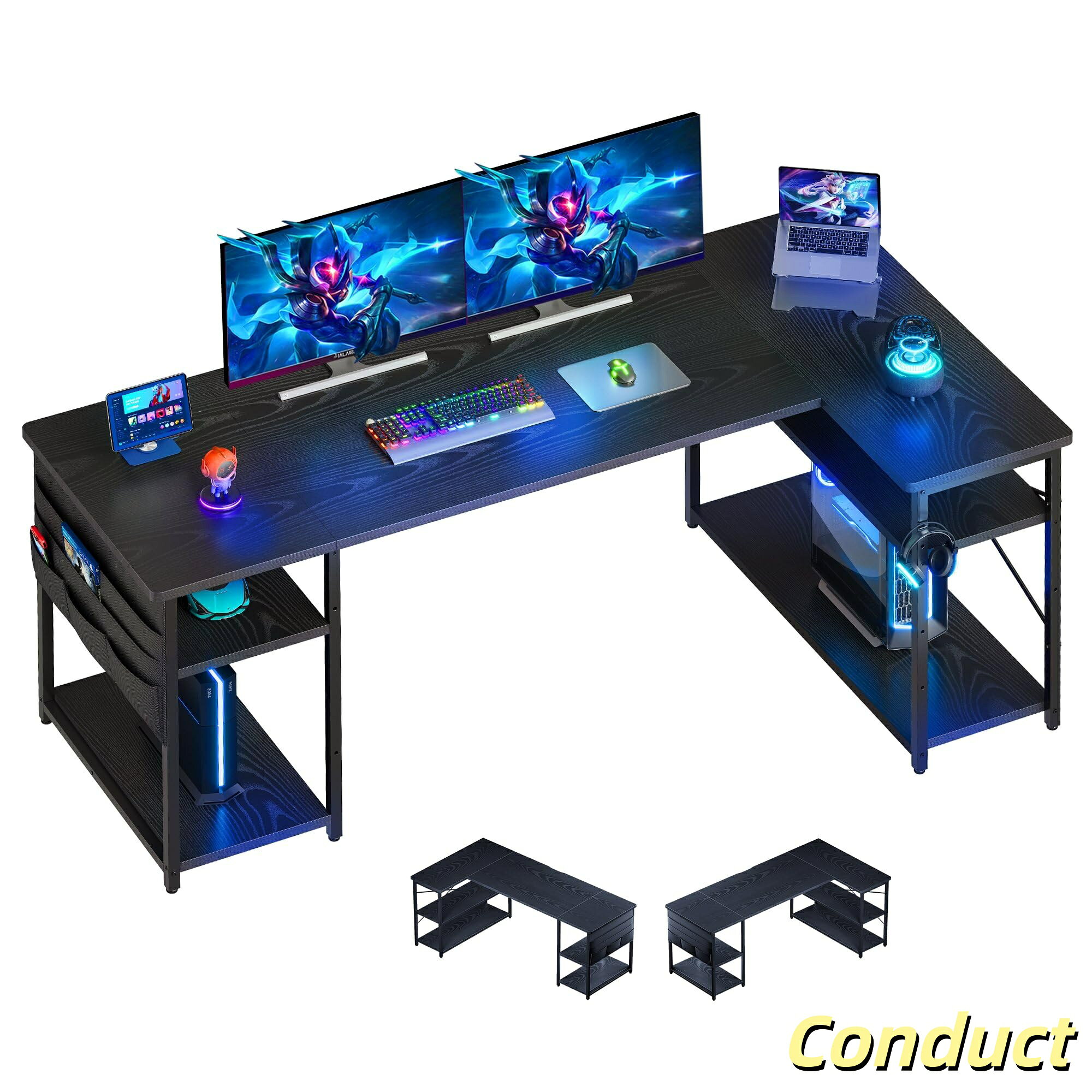 【送料無料】l字デスク ゲーミングデスク デスク 幅150cm pcデスク コーナーデスク 棚板高さ調節可能 収納袋付き L字型 PC 勉強机 作業【送料無料】l字デスク ゲーミングデスク デスク 幅150cm pcデスク コーナーデスク ...