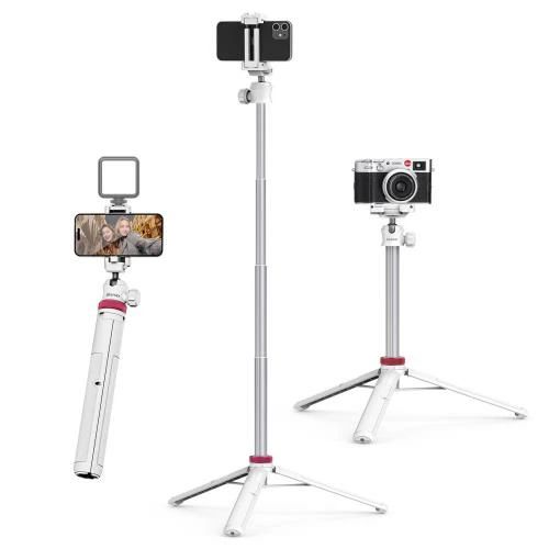 6段伸縮＆自由調節最新版 Ulanzi MT-44 ホワイト スマホ三脚 アップデート、32cm-147cmの6段伸縮、テーブルの上に置いて、三脚として使えるだけではありません。 また、拡張して床に置き、風景写真を撮ることもできます。 また...