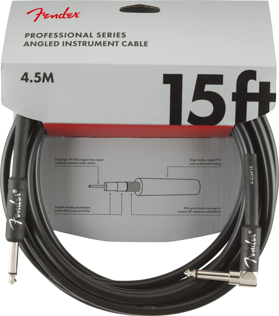 【送料無料】Fender シールドケーブル Professional Series Instrument Cables, Straight/Angle, 15', Black【送料無料】Fender シールドケーブル Professiona...