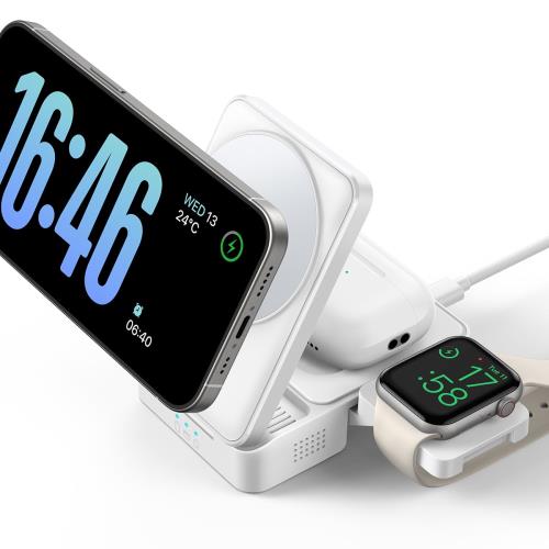 3in1ワイヤレス充電・強力磁気一度に3台の端末を同時に充電できる大変利便性の高いワイヤレス充電器です。優れた機能性とスタイリッシュなデザインを融合させ、あらゆる充電ニーズに応えます。強力マグネットでピタッと置くだけで充電開始します。旅行や...