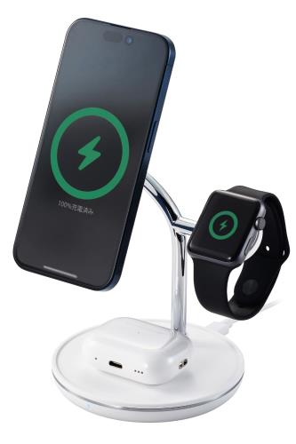 Qi2対応スマートフォン・Apple Watch・対応するAirPodsを同時に充電できる、3in1 Qi2規格ワイヤレス充電スタンドです。最大出力15WでiPhoneを充電できます。 WPC(ワイヤレスパワーコンソーシアム)が策定したワイ...