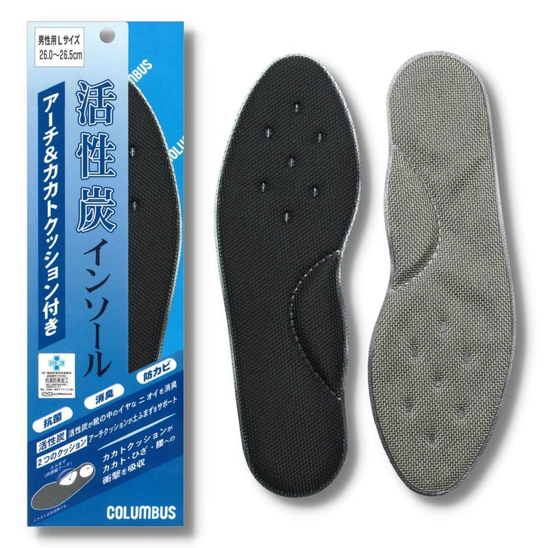 【メーカー・ブランド名】COLUMBUS コロンブス【JAN】4971671945562【個装サイズ】9.3×30.8×1.9cm【重量】40【商品説明】●空気の循環性に優れた男性用の靴のインソールです。●活性炭が靴の中のイヤなニオイを消臭...