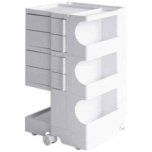 商品説明四面全てに収納スペースがある便利なトローリーワゴン『Pluna（プルーナ）』。丸みのある可愛いデザインが目を惹きます。 180度回転するスライドトレイやポケット収納など、4種類の収納スペースがあり、リビングや寝室、デスクなど色々なシ...