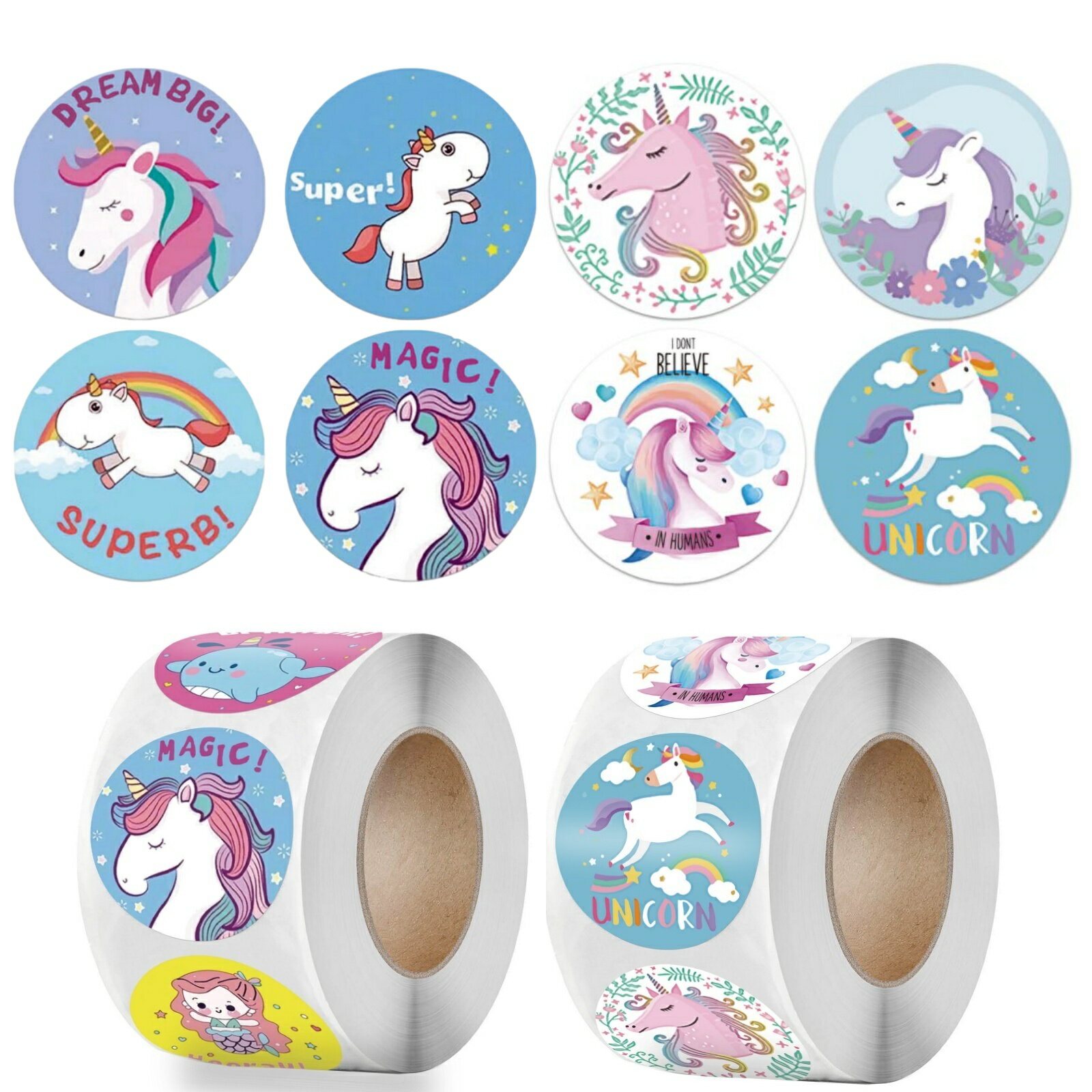 商品の説明 女の子が好きな可愛いゆめかわユニコーンなどのごほうびシール、たっぷり使える大容量1000枚セットです。 絵柄は12種類。出席シールやトイレトレーニング用のよくできましたシールとしてもお使いいただけます。 直径2.5cmの大きめ丸...