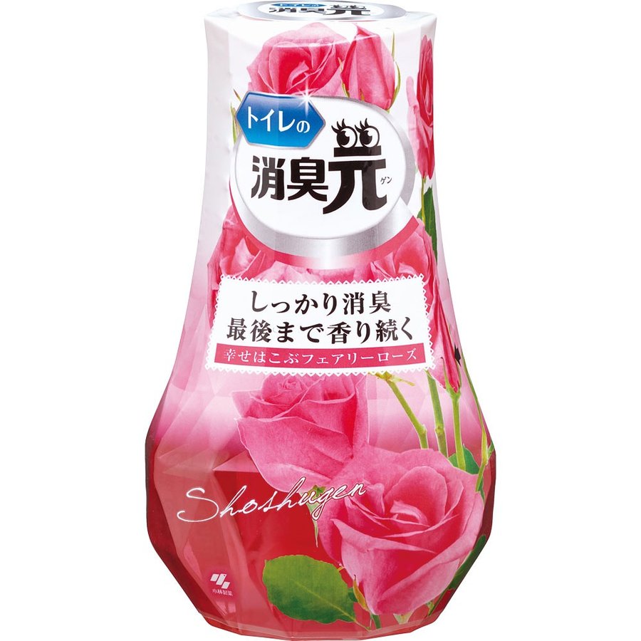 小林製薬　トイレの消臭元　幸せはこぶフェアリーローズ　400ml 商品説明 ※商品リニューアル等によりパッケージは予告なく変更となる場合があります。ご了承ください ●「でっかいろ紙」がイヤなニオイを強力消臭 ●ろ紙を引き上げるタイプなので消...