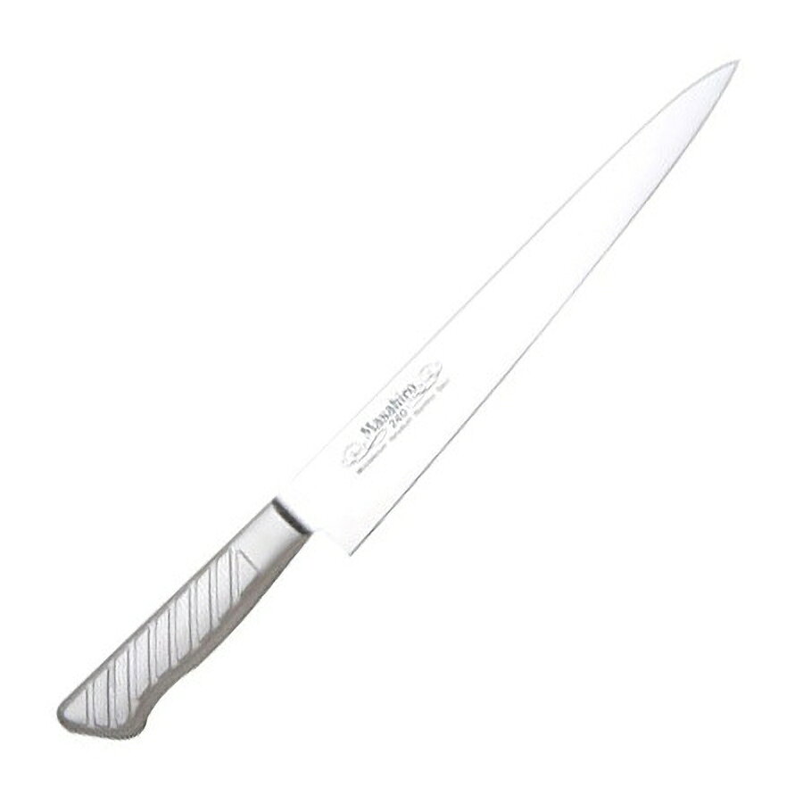 【正広作　MV-S鋼　筋引　両刃　24cm　13617】 ●サイズ：刃渡り24cm（全長375mm）/背厚2.5mm ●重量：185g ●材質：特殊ステンレス鋼 ●両刃：約7：3で右刃付け ■3段階にわたる熱処理により、高い硬度と結晶粒子の...