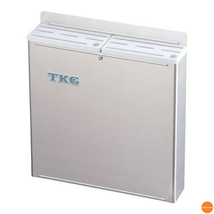 【TKG　18-8　プラ板付　カラーナイフラック　大　Bタイプ　白】 ●サイズ：310mmx65mmxH315mm（全高340mm） ●材質：（本体）18-8ステンレス/（蓋）ABS樹脂 ●最大収納数：（牛刀27cm）4本 （ぺティーナイフ...