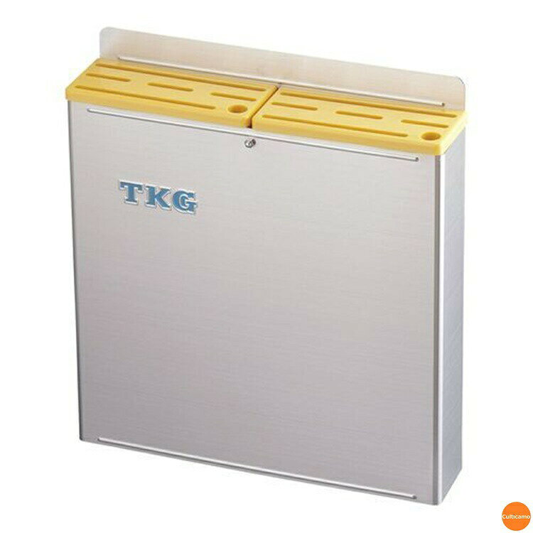 【TKG　18-8　プラ板付　カラーナイフラック　大　Bタイプ　黄】 ●サイズ：310mmx65mmxH315mm（全高340mm） ●材質：（本体）18-8ステンレス/（蓋）ABS樹脂 ●最大収納数：（牛刀27cm）4本 （ぺティーナイフ...