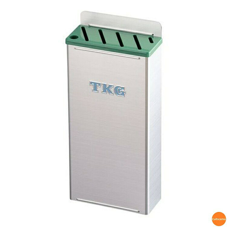 【TKG　18-8　プラ板付　カラーナイフラック　小　Aタイプ　緑】 ●サイズ：152mmx65mmxH315mm（全高340mm） ●材質：（本体）18-8ステンレス/（蓋）ABS樹脂 ●最大収納数：（牛刀27cm）4本 （パーリングナイ...