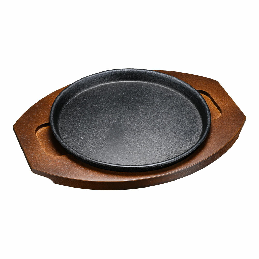 【IK　焼きそば鉄板　大　20cm】 ●サイズ（鉄板）：外寸/φ215mm　内寸/φ200mmxH15mm ●サイズ（木台）：300mmx230mm ●材質：:本体/鉄鋳物　木台/天然木 ●重量：1,000g ●電磁調理器IH100V・20...