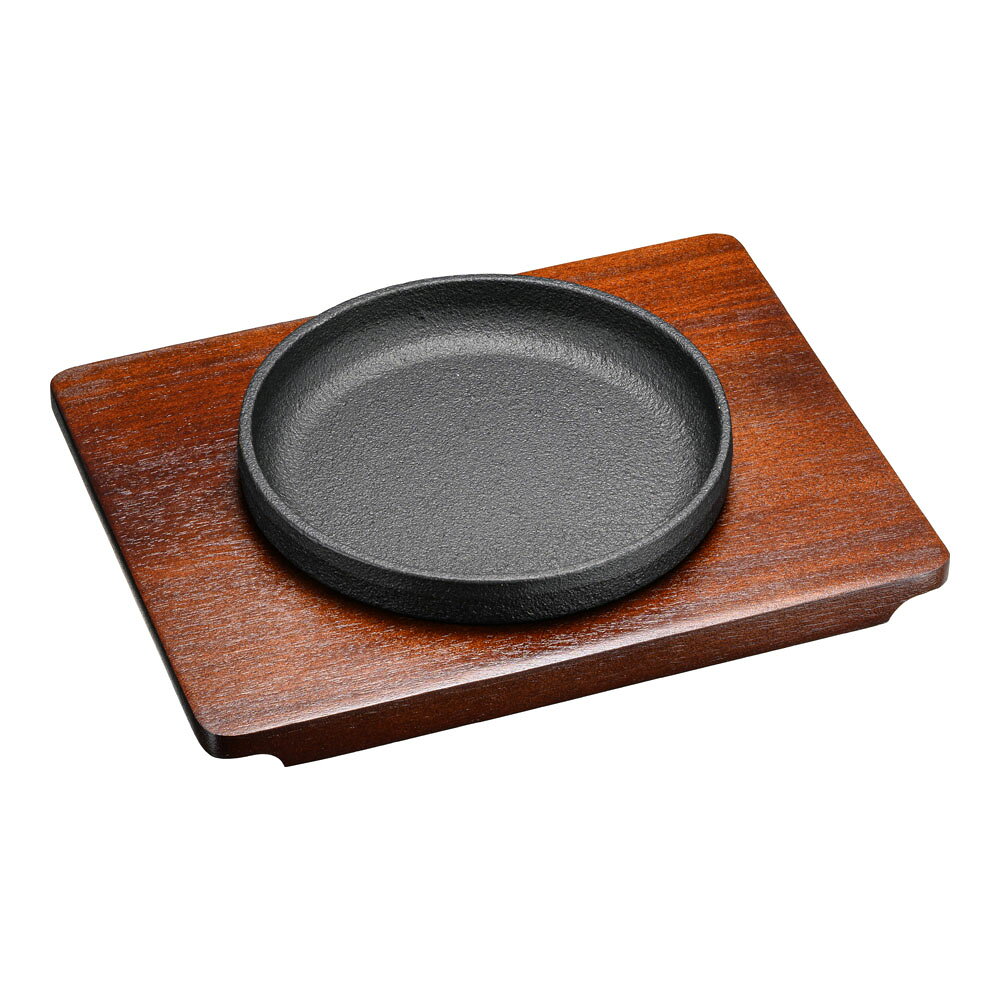 【IK　スタッキング　ステーキ皿　13cm】 ●サイズ（鉄板）：外寸/φ130mmxH20mm　内寸/φ120mmxH16mm ●サイズ（木台）：200mmx155mm ●材質：:本体/鉄鋳物　木台/天然木 ●板厚：4.0mm ●重量：50...