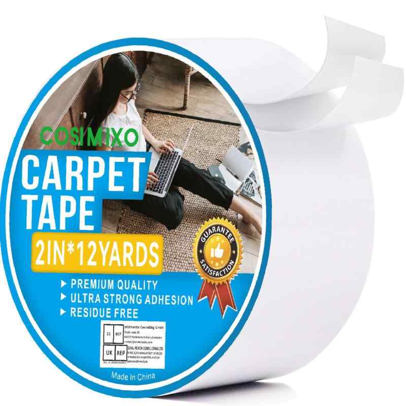 COSIMIXO 1ロール両面カーペットテープ、2in x 12y、カーペットやマットを床面にしっかりと保持する高粘度で、転倒や移動を防ぎ、残留物を残さずに剥がれます。 ご家庭やオフィス、店舗など強力な粘着力: 両面テープでカーペットをしっ...