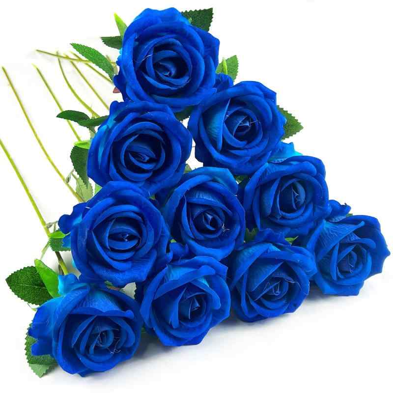 DECEED 造花 バラ ローズ 薔薇 10本セット 花束 バレンタインデー ブーケ 母の日 結婚式 誕生日 花径7cm×長さ50cm（ブルー）【パッケージ内容】：美しい人工のバラ×10本。ご注意：花の茎は折り曲げて輸送されますが、手でまっ...