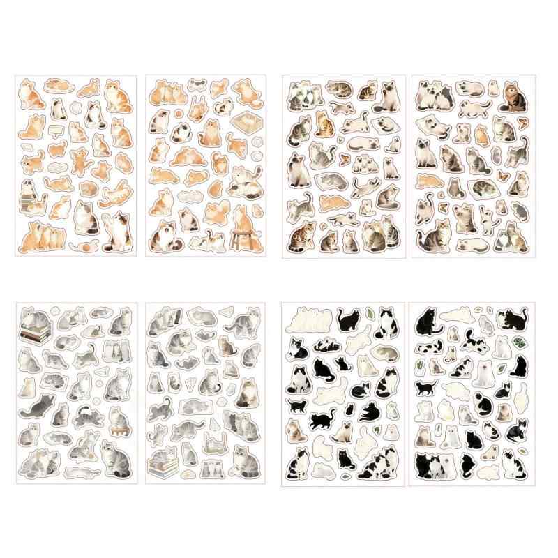 Hikosiya シール ステッカー おしゃれ かわいい 猫 ケーキ コーヒー パン 料理 食べ物 生活雑貨 数字 英語 アルファベット キラキラ 手帳シール DIY 手作り ノートシール 日記 カレンダー 装飾用セット内容：8種類 合計8...