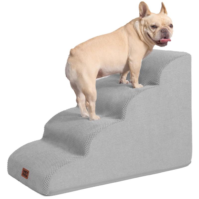 EHEYCIGA 犬 階段 ステップ ペット階段 ドッグステップ 犬 スロープ 高密度 滑り止め付き 安定性 カバー取り外し可能 洗える 小型犬適用（ライトグレー、40x75x50cm、4段）【快適なペット階段】このフォームの犬用階段は、ベ...