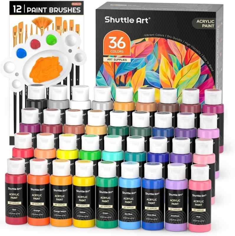 Shuttle Art アクリル絵の具 セット 絵の具セット 60ml 速乾 耐水 耐久 メタリック色入り イラスト 塗り絵 クラフト 手作り トールペイント キャンバス/ガラス/セラミック/石/壁/木材に適用 美術