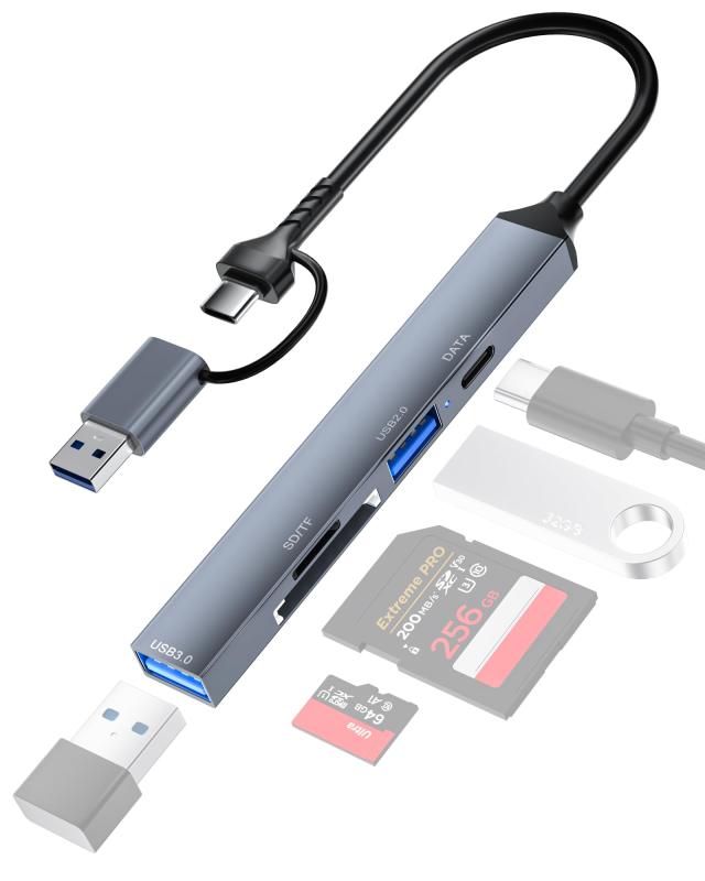 USB 3.0 ハブ MicroSD/SDカードリーダー Type-C &amp; Type-A対応、TF/マイクロSDカードリーダー、USB-C データ転送、Type-C OTG対応、SDHC/SDXC/MMC/Micro SD/TF対応...