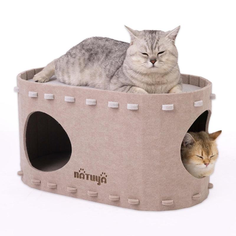 NATUYA 爪研ぎ 猫 ベッド おもちゃ ハウス 猫ベッド キャットハウス ストレス解消 運動不足改善 猫 おもちゃ 折りたたみ式 フェルト生地 ペットベッド (カーキ トンネル)【商品仕様】サイズ：70x29x24cm　入口直径約17c...