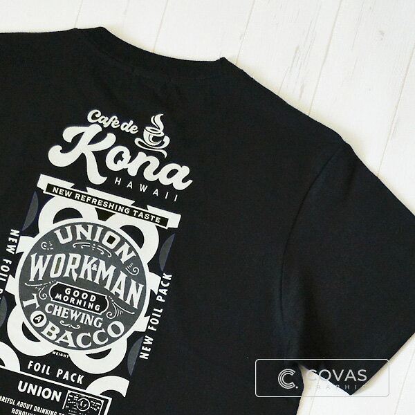 COVAS GRAPHIC ユニセックス Tシャツ "カフェドコナ " 325014-19 ブラック 黒 半袖 綿100% ハワイ コーヒー プリントTシャツ デザインTシャツ グラフィックTシャツ メンズ レディース 男女兼用 メーカー希...