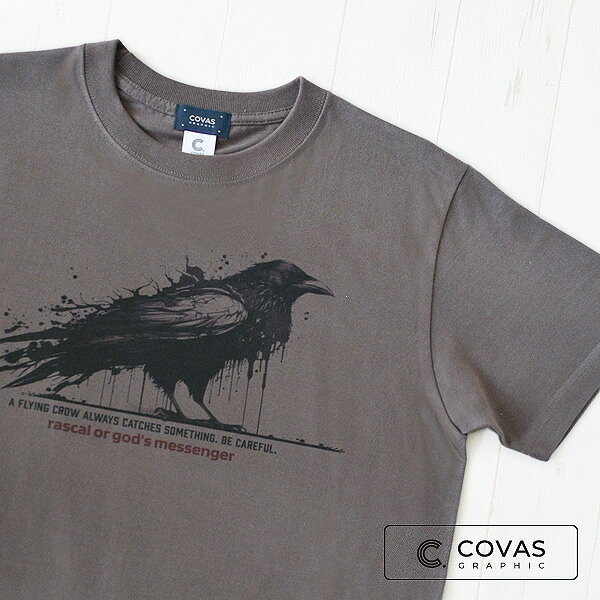 COVAS GRAPHIC Tシャツ "カラス" チャコールグレー 351537-17 ユニセックス 半袖 綿100% 烏 クロウ プリントTシャツ デザインTシャツ グラフィックTシャツ メンズ レディース 男女兼用 メーカー希望小売価格...