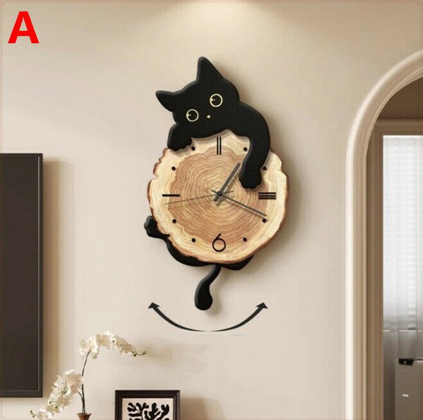 商品概要・おすすめポイント 可愛い猫が木の年輪にしがみつくデザインが特徴の壁掛け時計です。揺れるしっぽの振り子がインテリアのアクセントとなり、見ているだけで癒されます。リビング・玄関・寝室・子ども部屋など、どんな空間にも馴染む北欧テイストの...