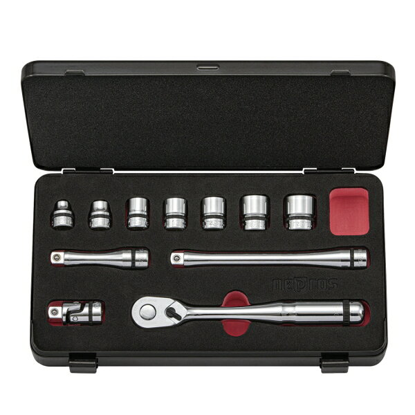 ●メタルケース(NEKB-1)を採用した工具セット。 ●9.5sq.ラチェットハンドル(NBR390A）採用。 ●ソケットの口径部は応力の集中を防ぐことでボルト・ナットのエッジを傷めにくくし、より確実な締め付け・緩め作業が行えるパワーフィッ...