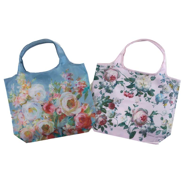 エコバッグ2個セット 【限定100】【完成品】　小さく折り畳める軽量エコバッグを2柄セットで。持ち歩きやすいので、出先での急な買い物にも備えられます。コンビニ・スーパーにちょっと立ち寄る際にも便利です。 サイズ： 幅38×深さ29×底マチ1...