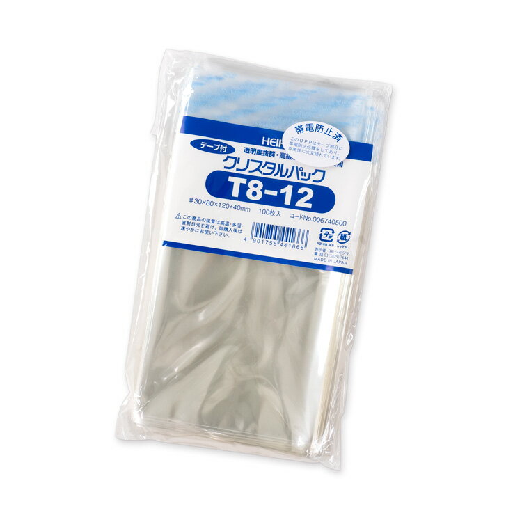 商品仕様 サイズ 幅：約80mm 高さ：約120mm テープ部分：約40mm 素材 OPP(二軸延伸ポリプロピレン) 生産国 JAPAN 商品説明 ワンタッチで封ができる、上部にテープが付いたタイプのクリスタルパック(OPP袋)です。　
