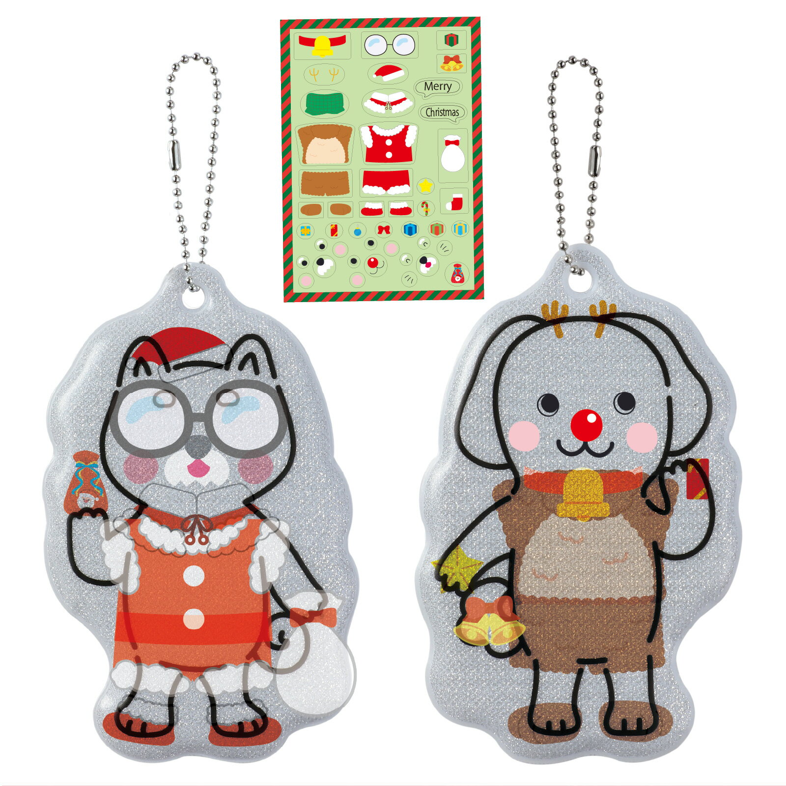 クリスマス　工作　キッズ　幼稚園　保育園　園児　子供　子ども　小学校　低学年　クリスマス　キーホルダー　手作り　てづくり　リフレクター　反射　安全　光る!きせかえリフレクター クリスマス リフレクターに透明シールを貼り付けて、オリジナルの安...