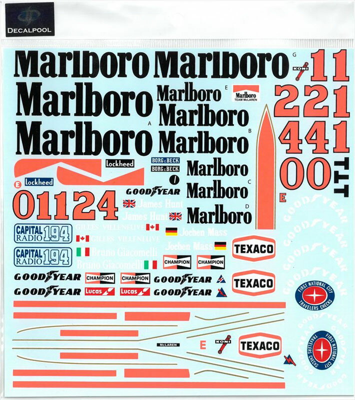 1/12 マクラーレン M23 マルボロ '76-'77 MFH対応【DECAL POOL デカールプール F1デカール DP107】