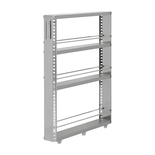 ●キッチンの狭いスペースを収納スペースとして有効活用できるラック棚です。 ●前後のパネルはステンレス仕様で高級感があります。 ●本体と棚板の固定穴は2cmピッチで変更可能です。 ●棚板はステンレス製で汚れに強くお手入れも簡単です。 ●前後に...