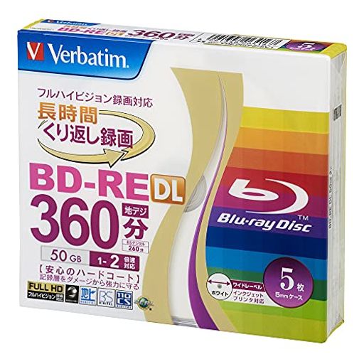 品種:録画用BD-REDL(50GB) くり返し録画用 録画時間:地デジ360分/BSデジタル260分 盤面印刷:○(ホワイト)/範囲:24mm-118mm(ワイド) 倍速:1-2倍速ケース:5mmスリムケース