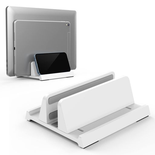 【3-in-1ノートパソコンスタンド】中部のスロットにノートパソコンやタブレットを立てて収納し、両側にスマホやペンなどを収納します。M’acbookPro/M’acbookAir/A’SUSChromebook/SurfacePro7/(i...