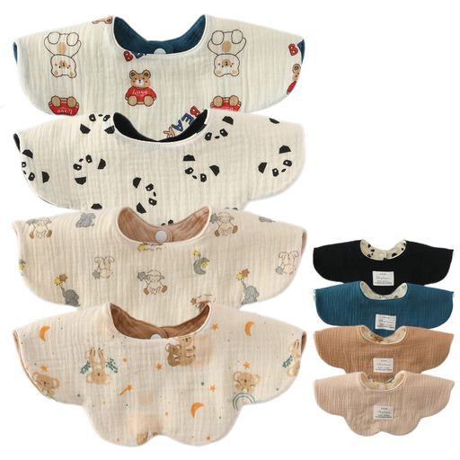 両面ベビースタイ:両面使えるリバーシブルタイプのベビースタイです。片面は無地の生地になっているので、柄物のお洋服にも合わせていただけます。リバーシブルが嬉しい2way仕様で、コーディネートに合わせてお楽しみいただけます。 ふんわり6重ガーゼ...