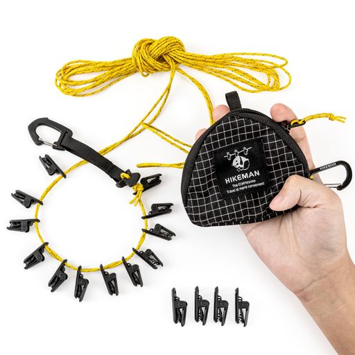【一体型&amp;軽量】🍃収納バッグとロープがセットなので、ただ一つの収納バッグで7メートルのロープとクリップ16個をまともに収めます。手のひらぐらいの大きさ(9*11cm)、リンゴぐらいの重さ(80g)、旅行に行って、キャ...