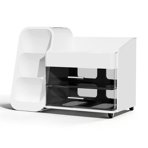 【高品質ABS・PET樹脂を使用】厚手成型により、高級感のあるしっかりとした造りで、化粧品の重量にもへこまず、長く愛用できる頼もしい化粧箱です 【引き出しは細かい小物の整理に最適】ブラッククリアデザインにより、中身を確認できる「見える収納」...