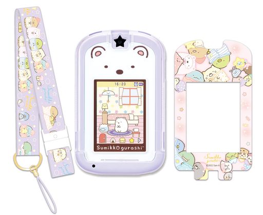 たくさん遊んでお勉強もできる56アプリを搭載したすみっコぐらしのきせかえスマホトイ。きせかえカードで画面のすみっコがチェンジ!すみっコぐらしPhoneがもっと楽しめる「ネックストラップ」と、アプリやアイテムがもらえる「きせかえカード」が付い...