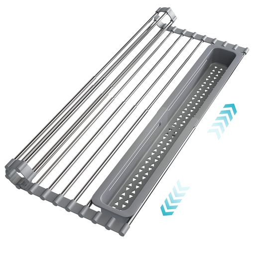 【商品仕様】折り畳み式の水切りラック/材質:ステンレス鋼/サイズ:長さ32-60CM*幅40CM重さ:0.7kg 【長さ調節可能】幅40cm、奥行32~60cmに伸縮可能、伸縮自在で水切りラック。サイズの異なるシンクに合わせるための長さ調整...