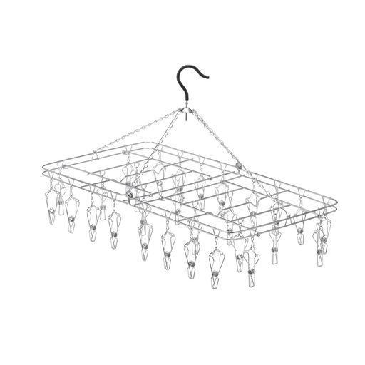 メーカー型番:00368-5 サイズ:幅60×奥行35×高さ40cm 重量:約1.1kg 材質:■本体+ピンチ/18-8ステンレス 材質:■フックカバー/合成ゴム ピンチ数:28個 原産国:台湾 サイズ:60x34x40cm 素材・材質:1...