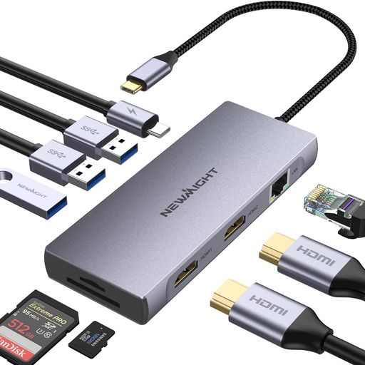 【9-in-1lanポート】usbハブtype-clan9-in-1は(4KHDMIポート*2、ギガビットイーサネットポート*1、USB3.0ポート*3、USB-C充電ポート*1、SDカードスロット*1、TFカードリーダー*1、)があり。U...
