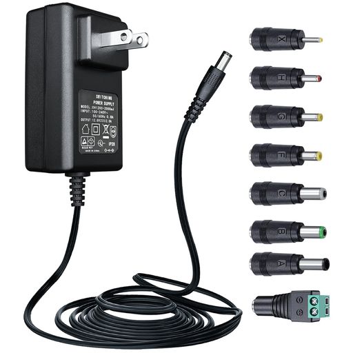 [ACからDC12V2A]---AC入力:100V-240V60Hz/50Hz。DC出力:12V2A24W。コードの長さ:1.8M(6フィート)。プラグサイズ:5.5mmx2.1mm。DC極性:センターポジティブ、アウターネガティブ。パッケ...